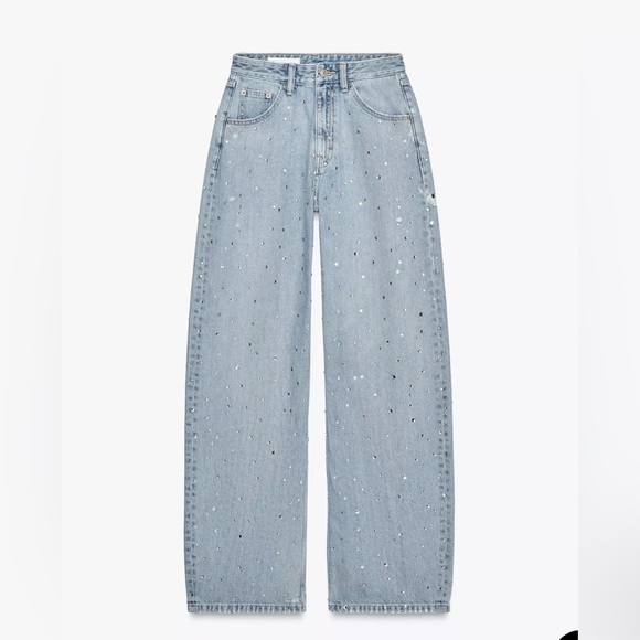 Zara | Jeans | Zara Light Blue Wide Leg Jeans With Embellishments ...